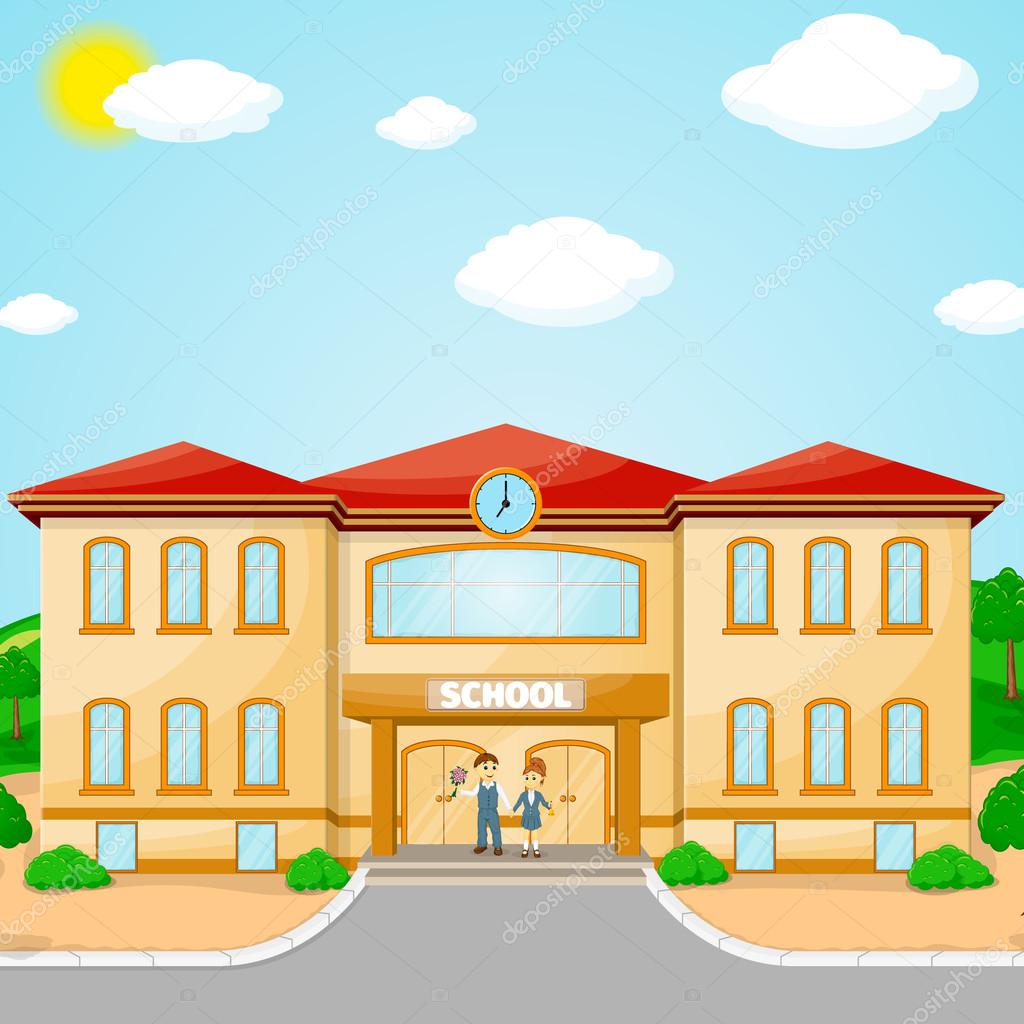 School Building Cartoon Background