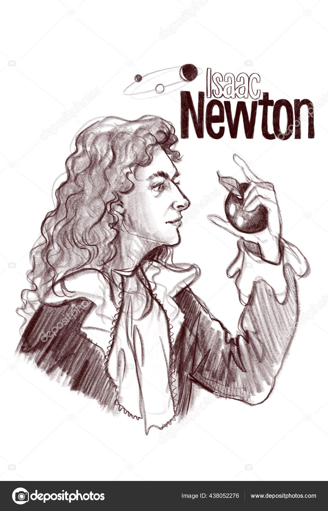 Isaac Newton Portrait Line Art Illustration Astronomer Scientist ...