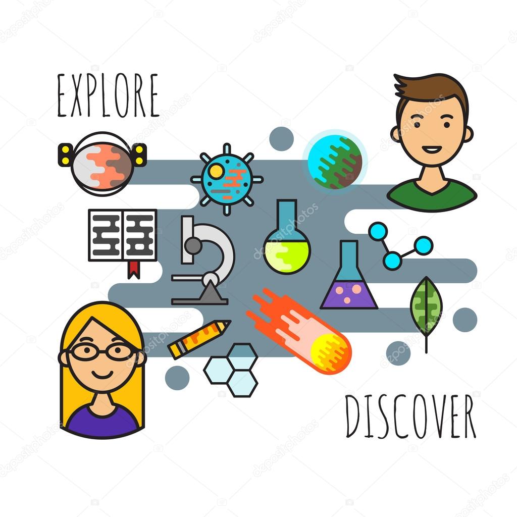 Ilustración de vector o concepto de la ciencia de explorar y descubrir ...
