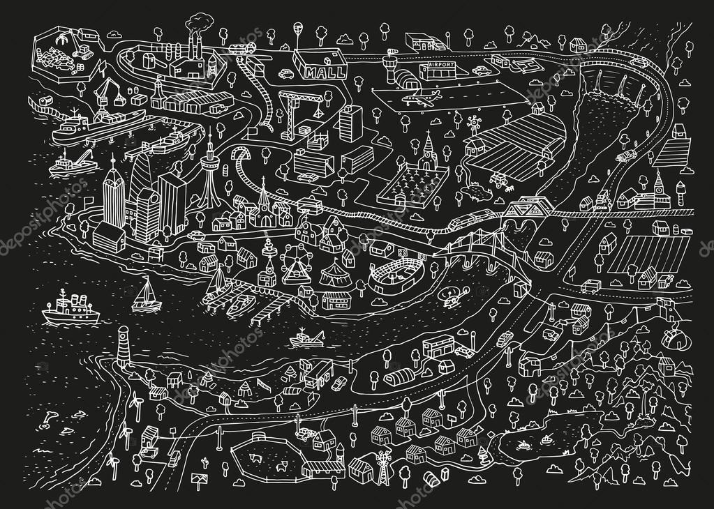 Doodle town. Map. Stock Illustration by ©WINS86 #117855972