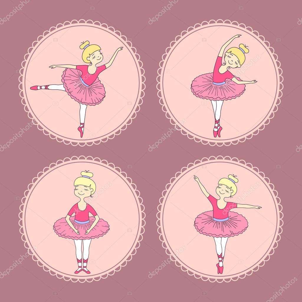 Set of nice little ballet dancers in pink vintage frame. Vector ...