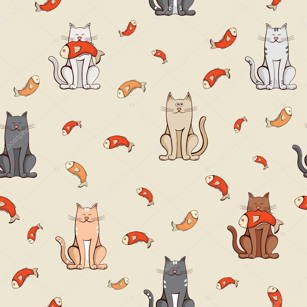 Cats and fish seamless pattern — Free Stock Vector © homari #103552274