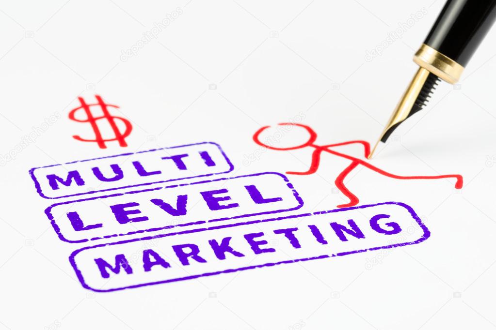 Sellos de marketing multinivel que representan la escalada al éxito ...