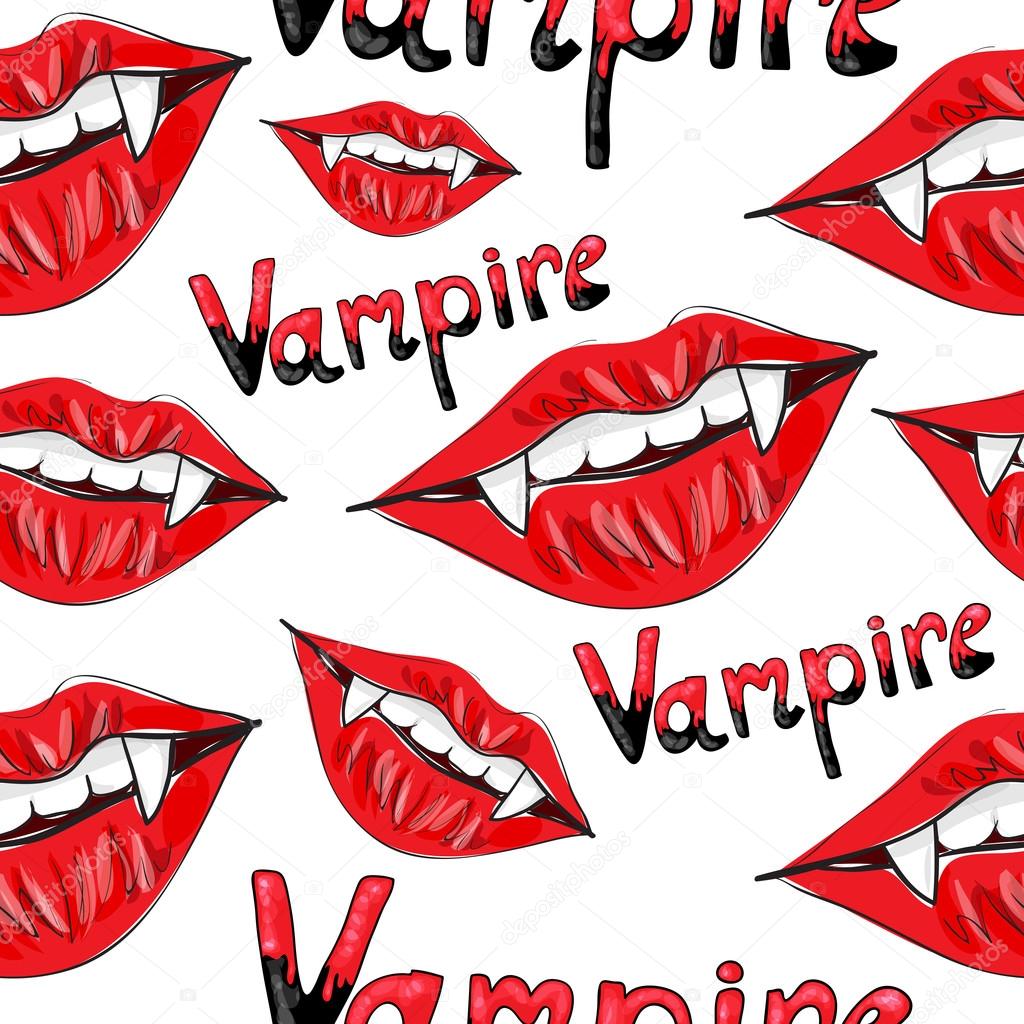 Seamless vampire pattern with fangs on white background — Stock Vector ...