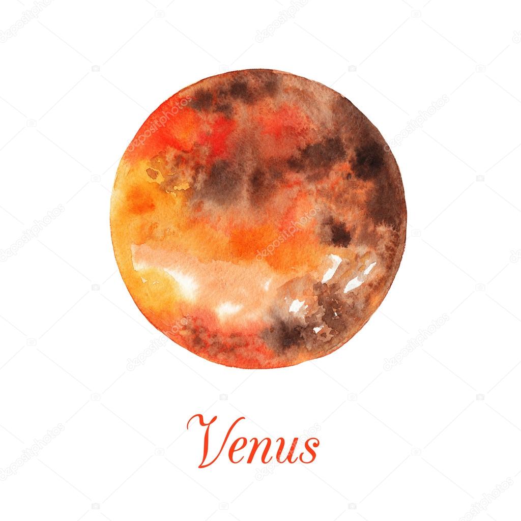 Planet Venus. Watercolor illustration isolated on white background ⬇ ...