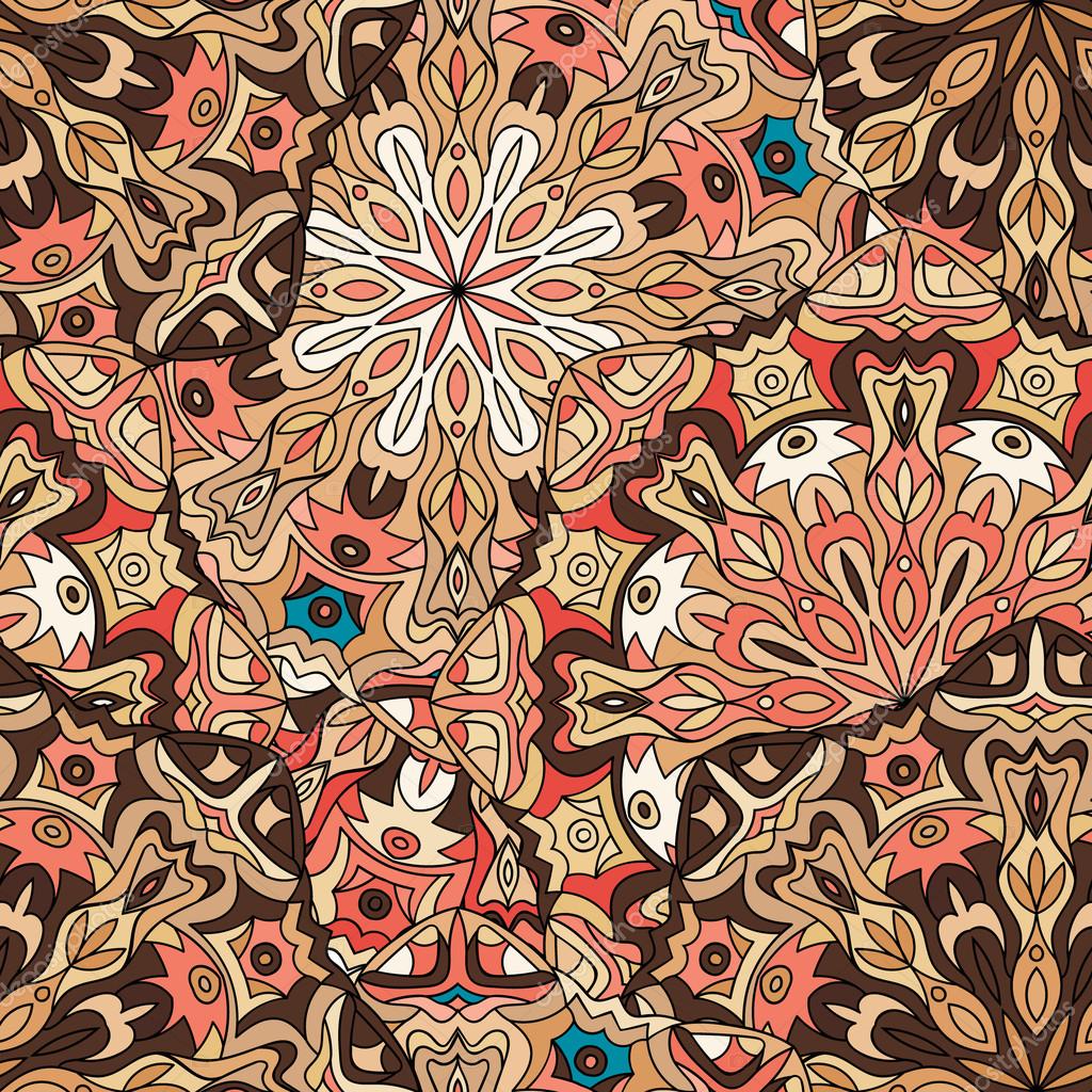 Seamless round pattern for printing on fabric or paper. Hand drawn ...