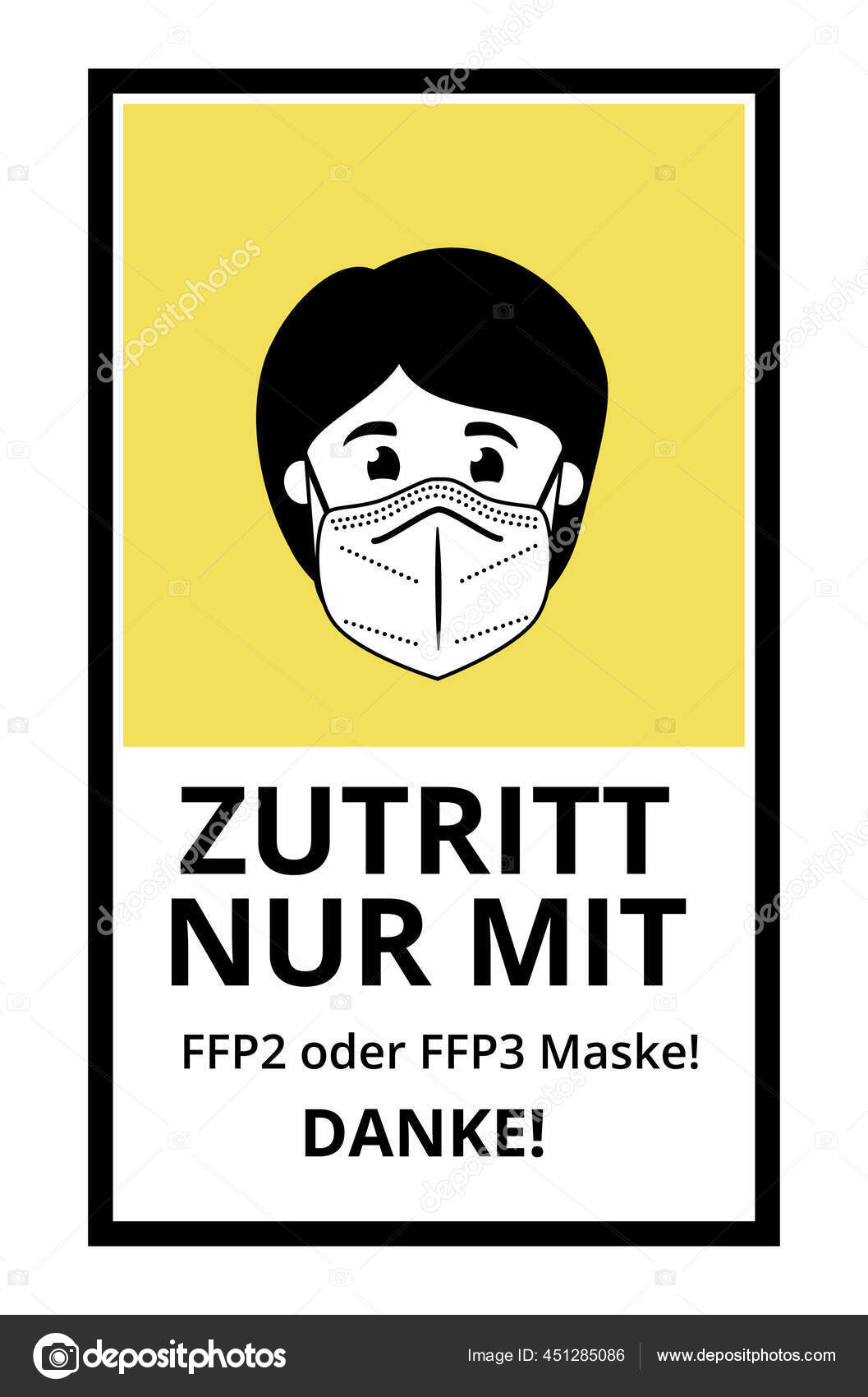 Entry only with ffp2 or medical mask. Black and white icon of a woman ...