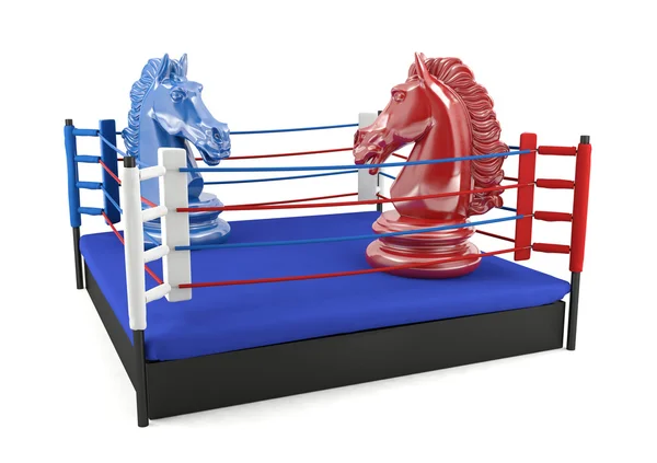 Red and blue chess knight confronting in boxing ring Stock Photo by ...
