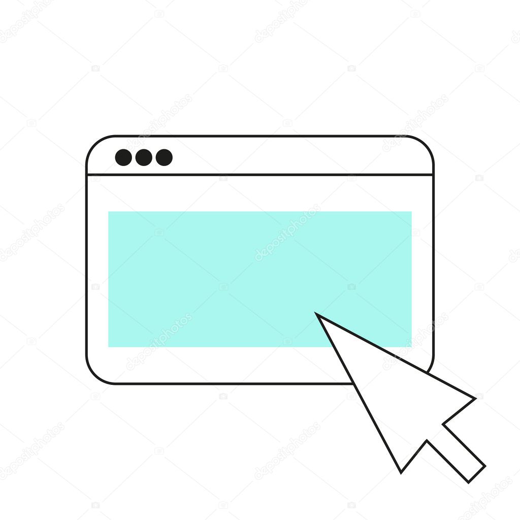 Flat Web browser icon with the pointer on an isolated white background ...