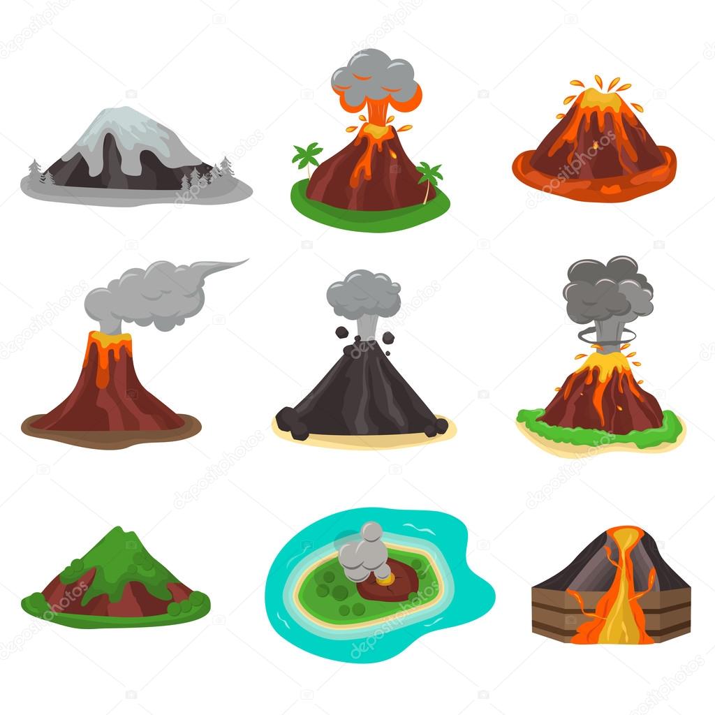 Ilustración del vector del volcán. 2023