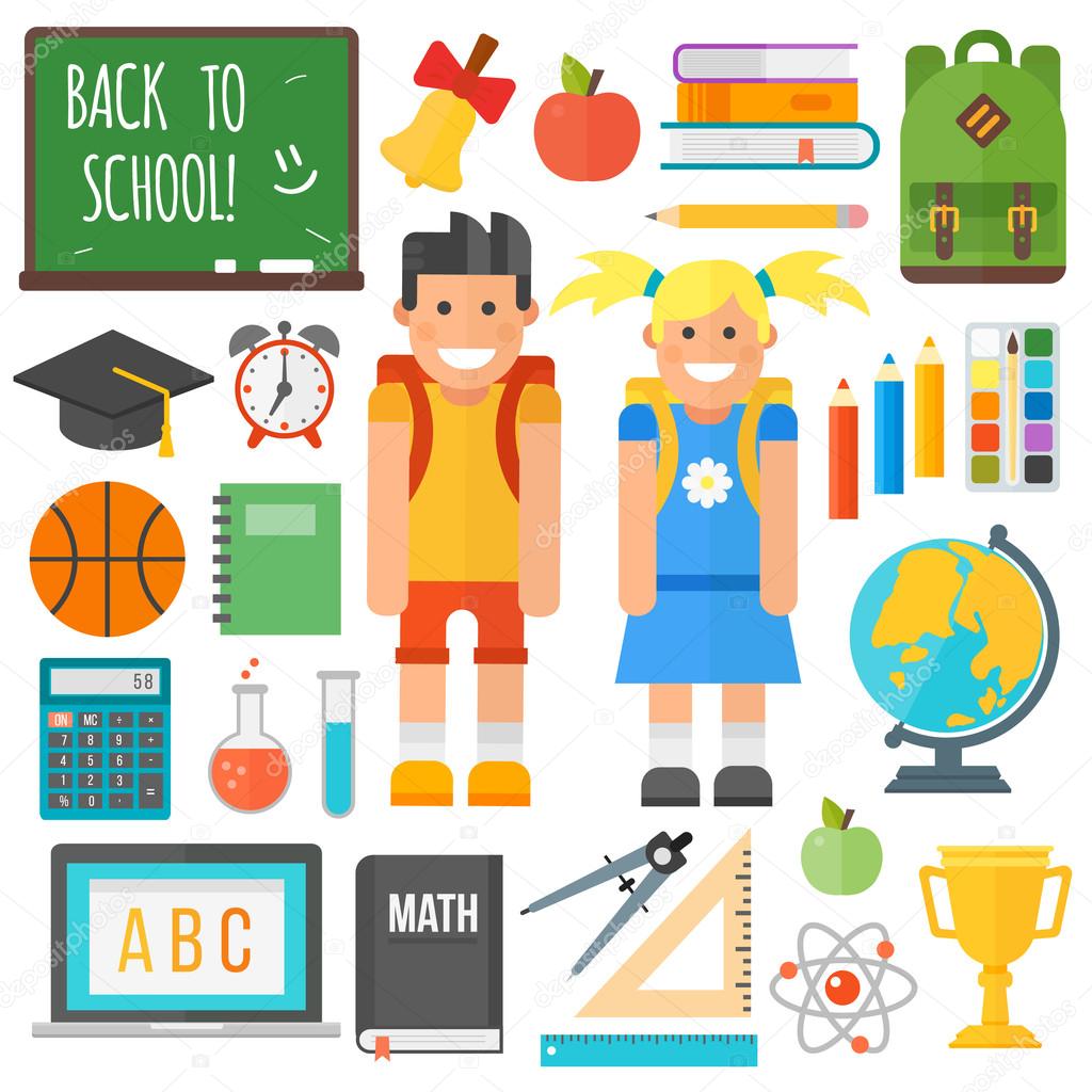 Symbolen van de school en kinderen vector set. stockvector door ...