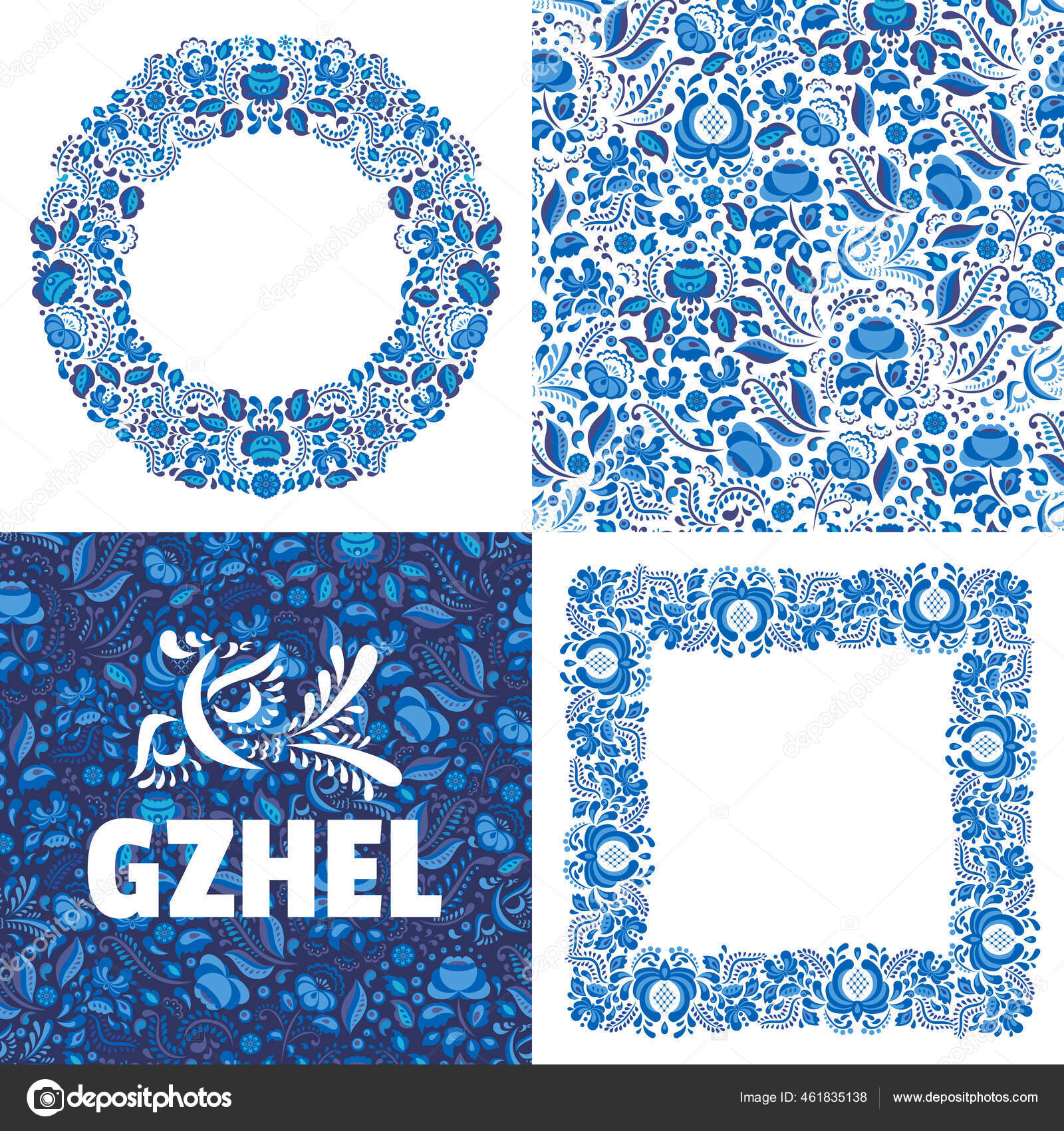 Ethnic Russian gzhel pattern, vector illustration. Geometric decoration ...