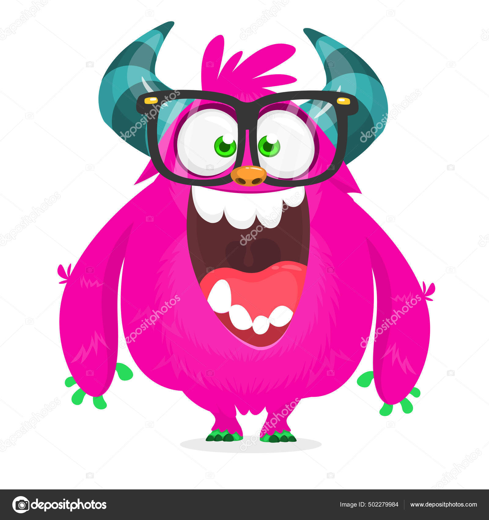 Cartoon Pink Monster Nerd Wearing Glasses Vector Illustration Isolated ...