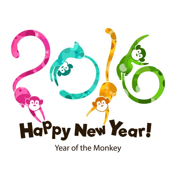 Happy New Year 2016 year of the monkey — Stock Vector © tieulong #71565091