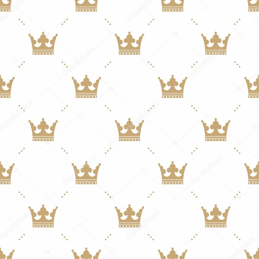 Seamless pattern in retro style with a gold crown on a white background ...