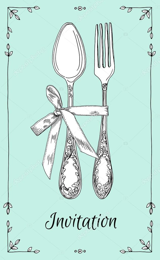 Hand drawn vector illustration of curly ornamental silver tableware ...