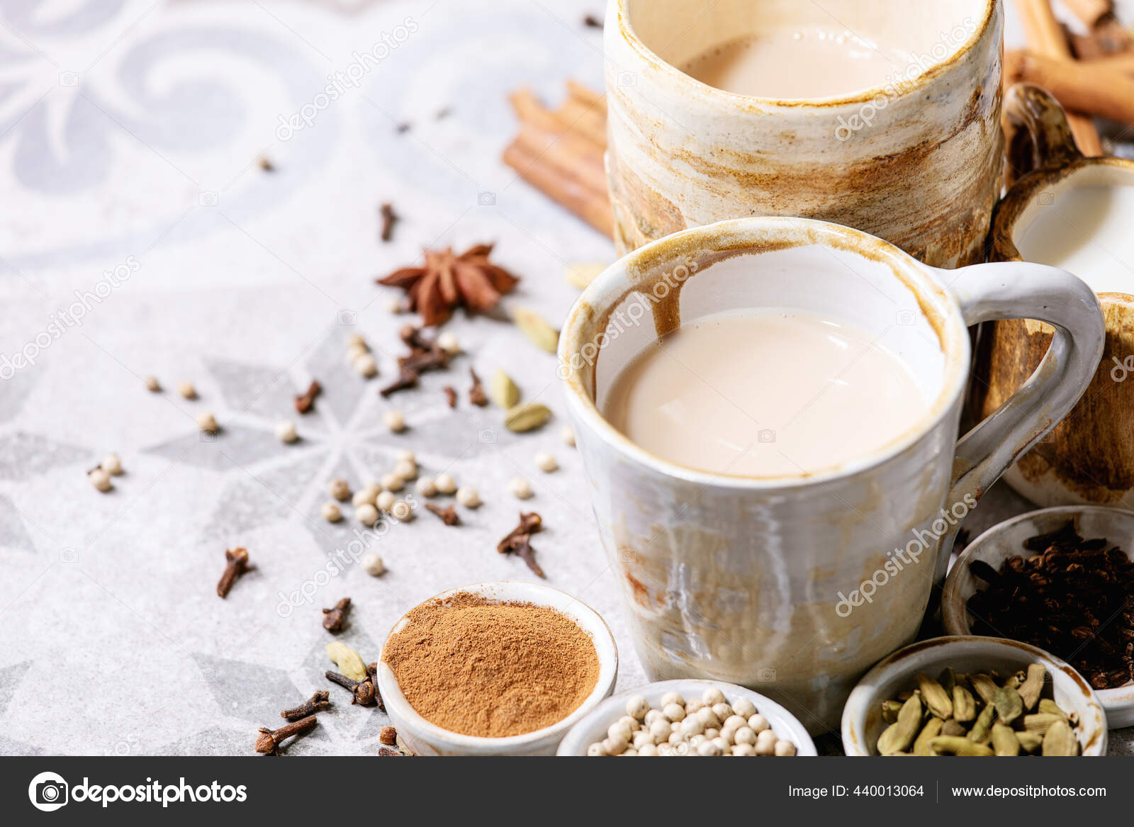 Masala Chai Served Cinnamon Sticks Green Cardamom Seeds Anise Grey ...