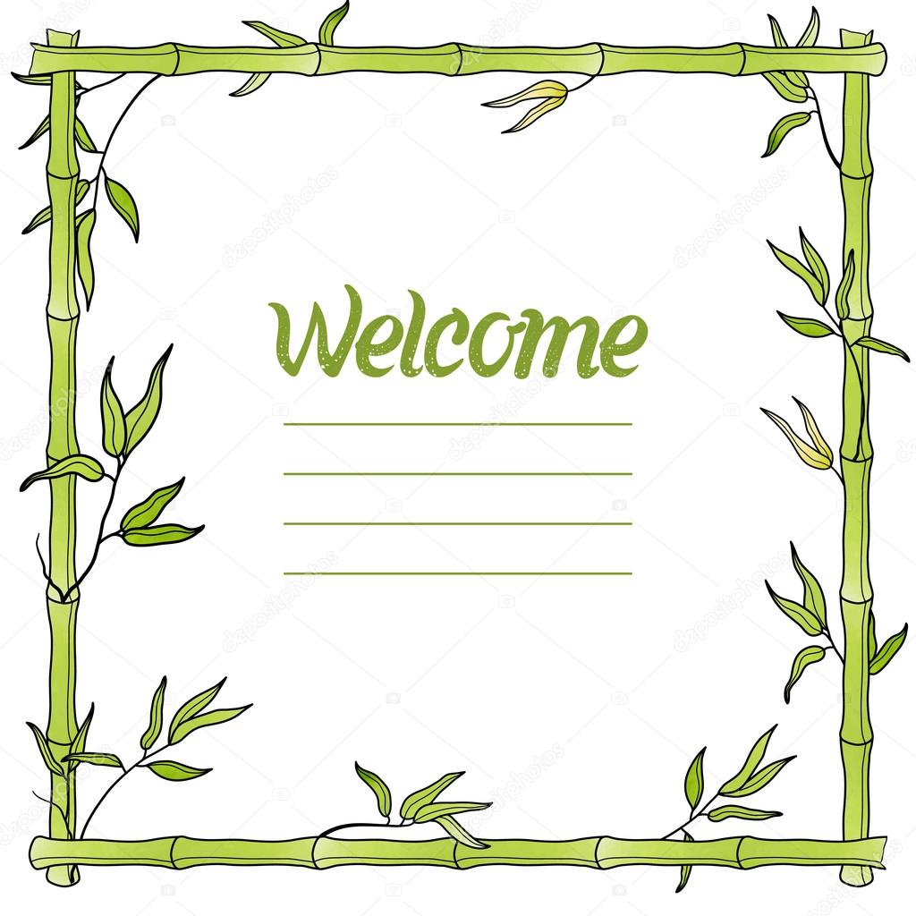 Bamboo leaf or cane watercolor frame. Welcome sign. Vector illustration ...