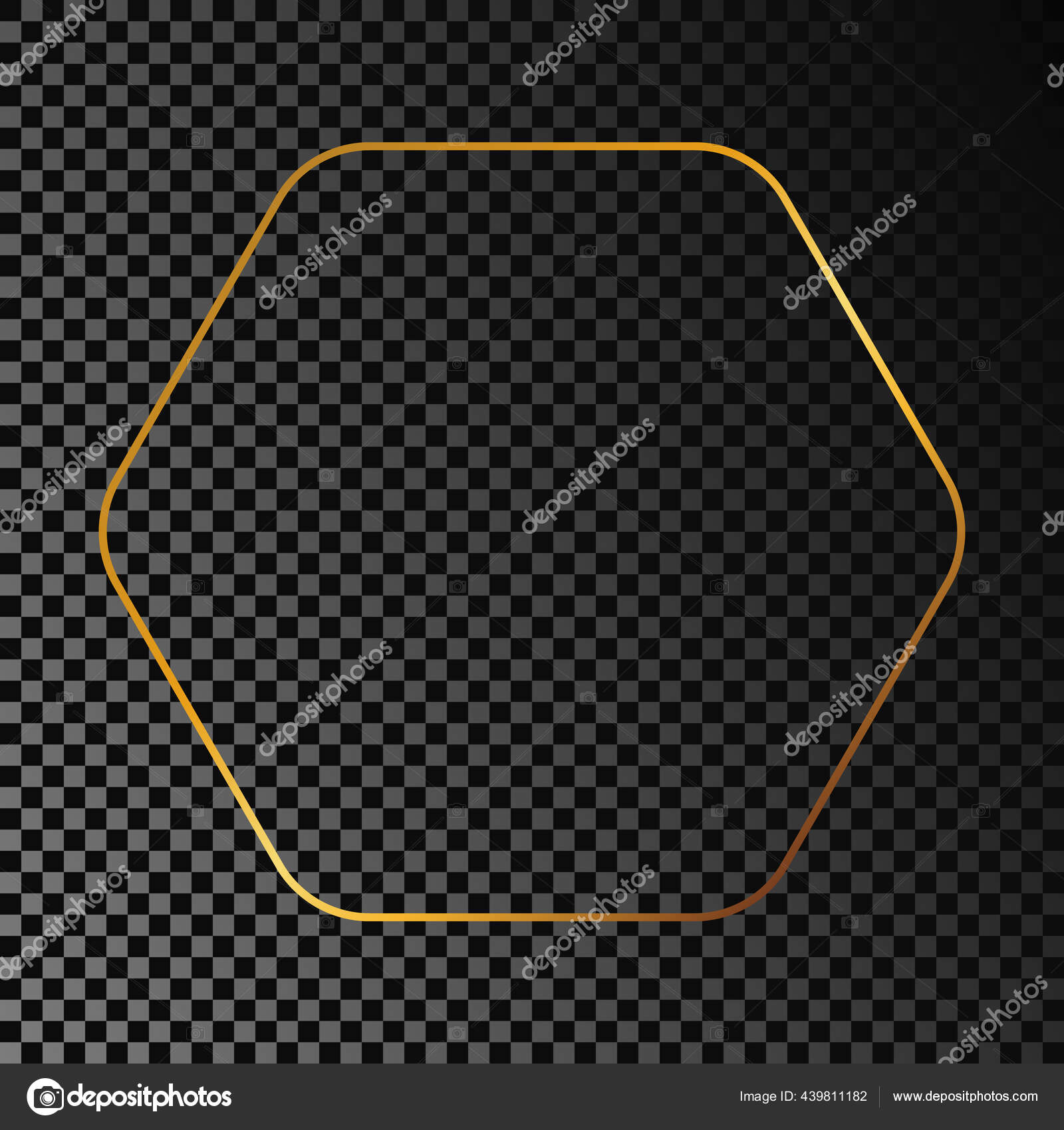 Gold Glowing Rounded Hexagon Frame Isolated Dark Transparent Background ...