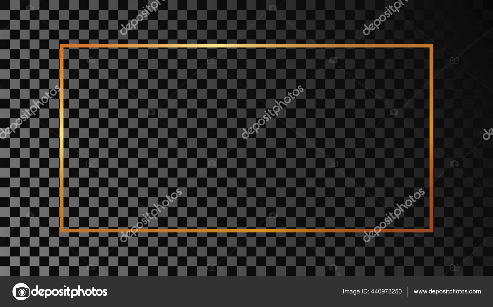 Gold Glowing Rectangular Shape Frame Isolated Dark Transparent ...