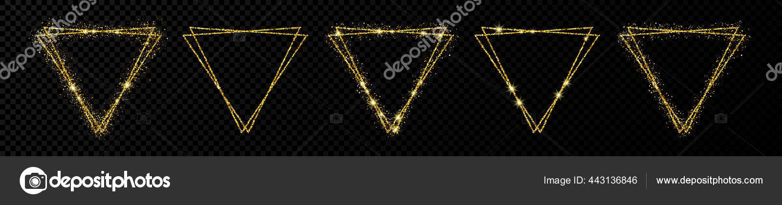 Set Five Gold Double Triangle Frames Modern Shiny Frame Light Stock ...