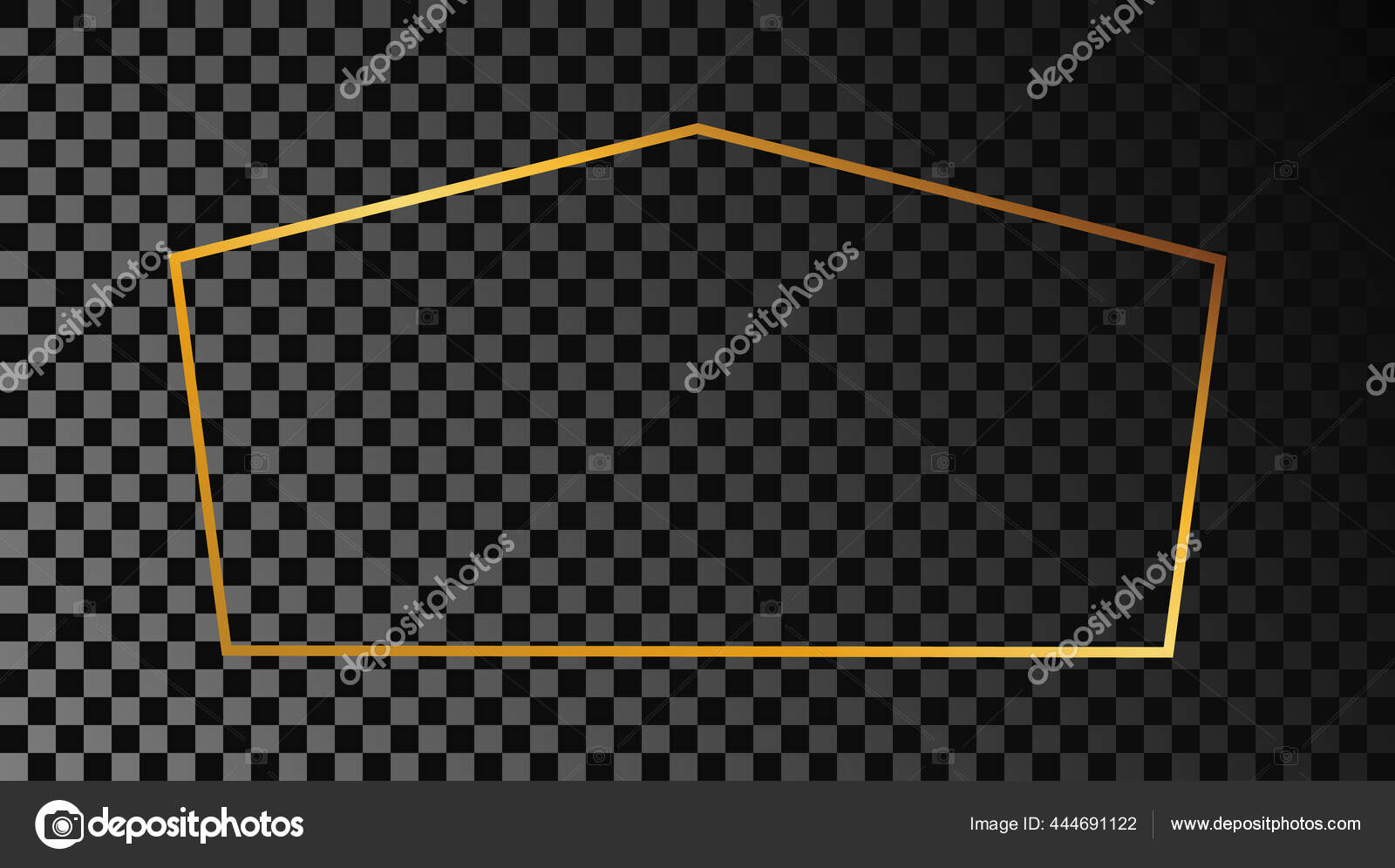 Gold Glowing Tetragon Shape Frame Isolated Dark Transparent Background ...