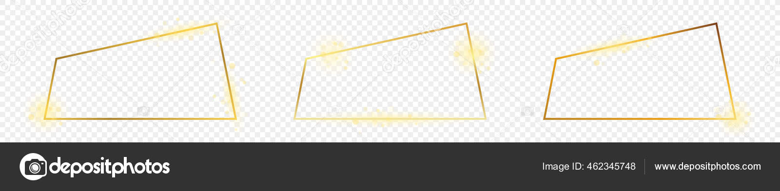 Set Three Gold Glowing Trapezoid Shape Frames Isolated Transparent ...