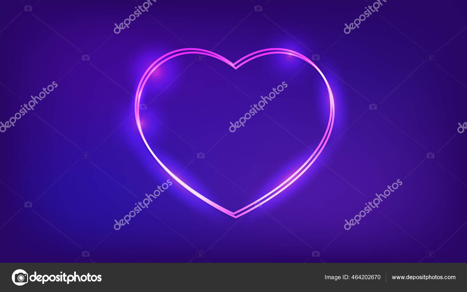 Neon Double Frame Heart Form Shining Effects Dark Background Empty ...