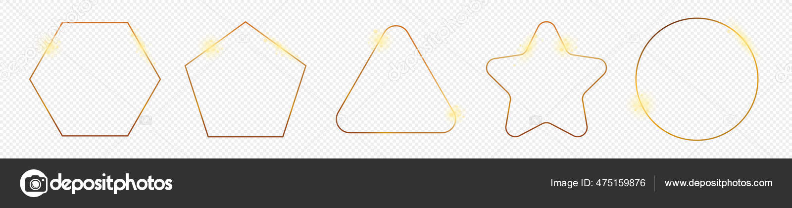 Set Five Gold Glowing Different Geometric Shape Frames Isolated ...