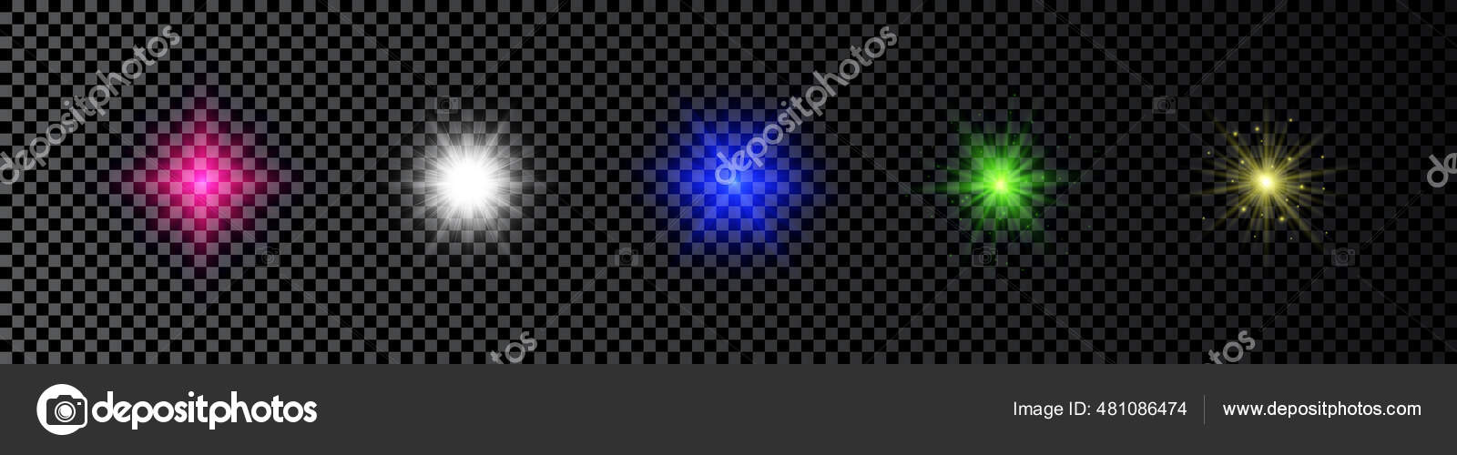 Light Effect Lens Flares Set Five Multicolor Glowing Lights Starburst ...