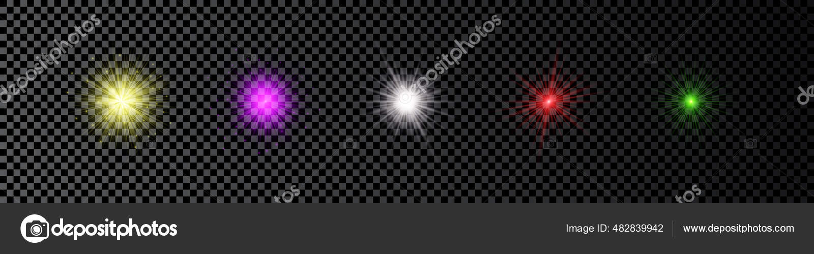 Light Effect Lens Flares Set Five Multicolor Glowing Lights Starburst ...
