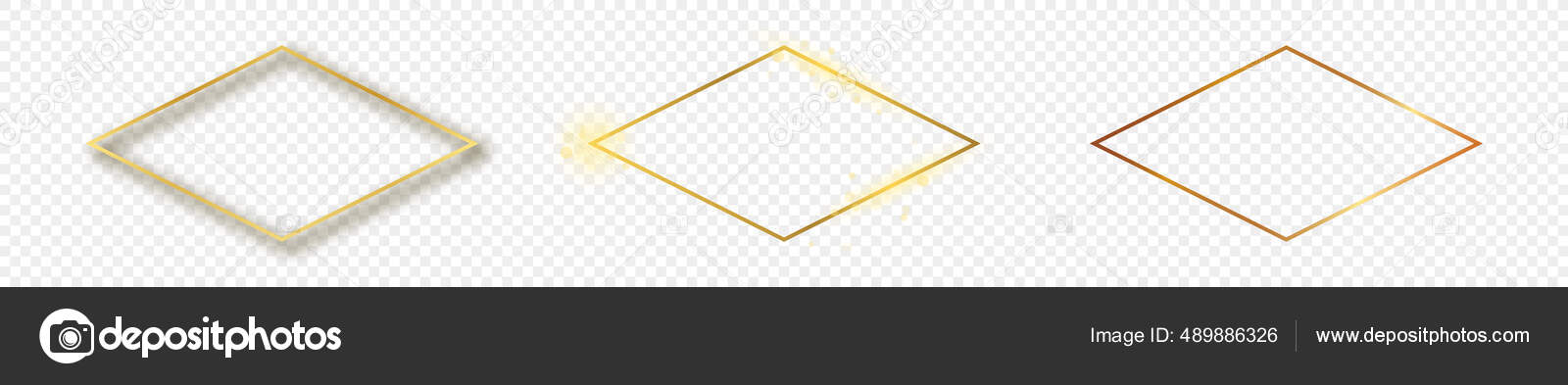 Set Three Gold Glowing Rhombus Shape Frames Isolated Transparent ...