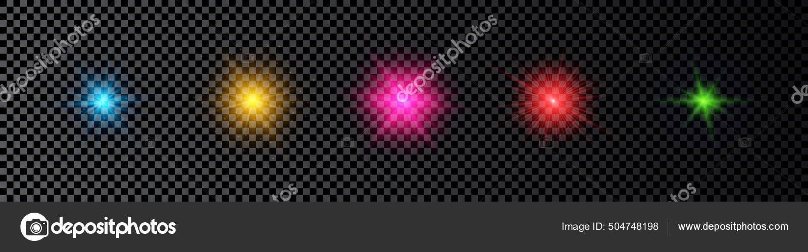 Light Effect Lens Flares Set Five Multicolor Glowing Lights Starburst ...