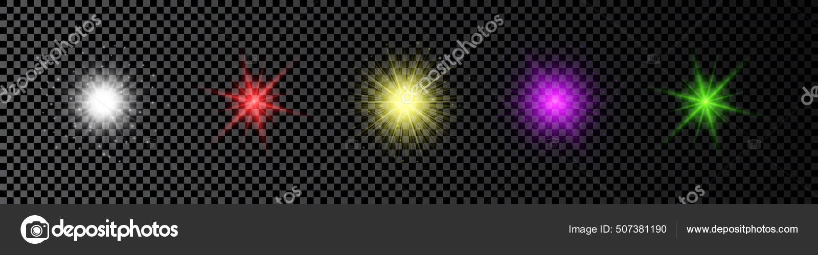 Light Effect Lens Flares Set Five Multicolor Glowing Lights Starburst ...