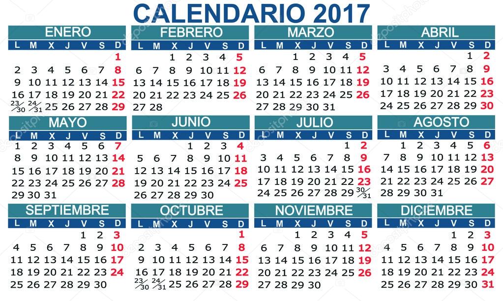 Calendario Español 2017 Vector Imagen Vectorial de © sanrgo.gmail.com ...