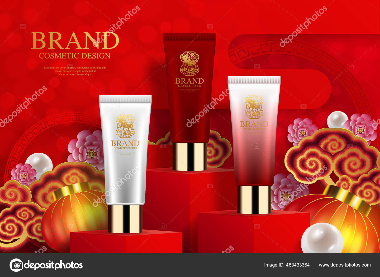 Cosmetic Plastic Tube Ads Square Podium Paper Art Chinese New Stock ...