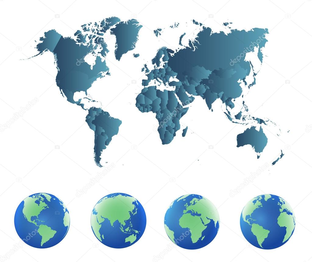 Mapa del mundo con globos editables detallados. 2024