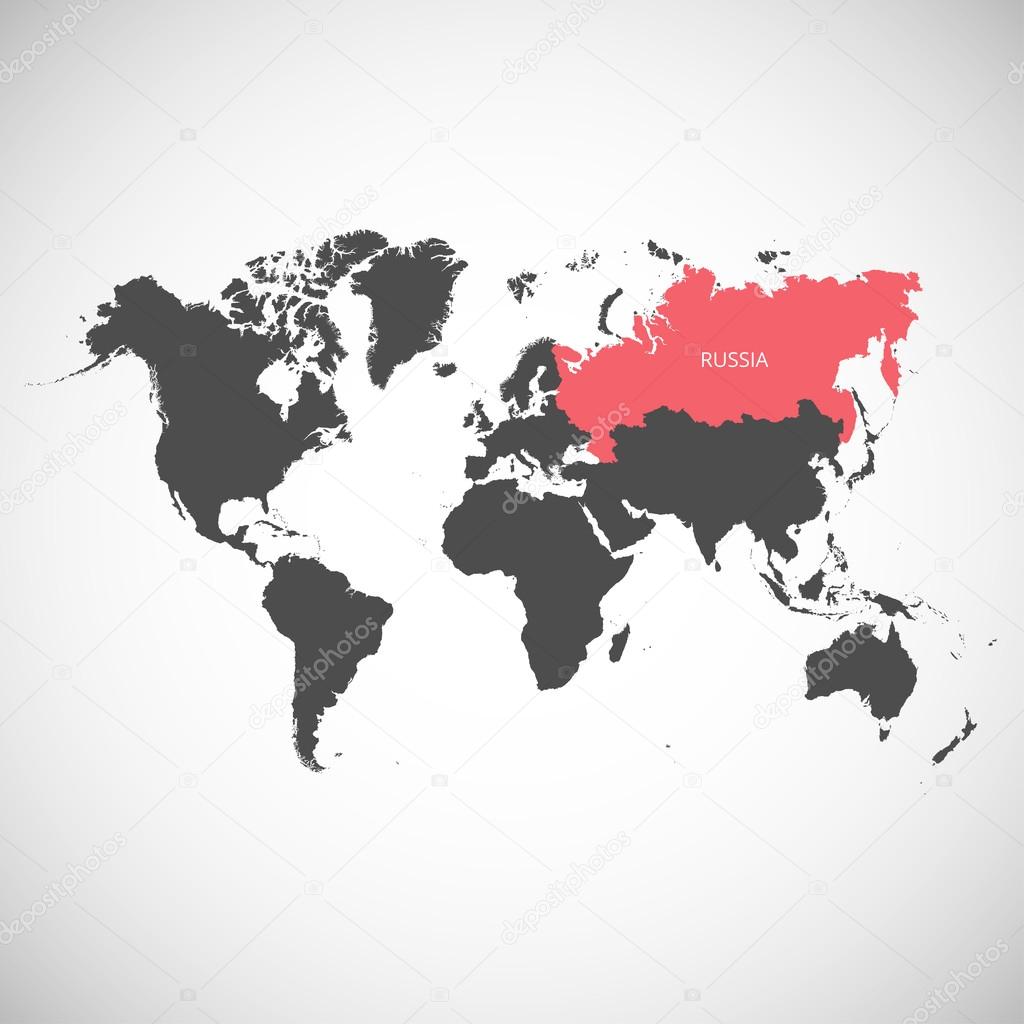 Mapa del mundo con país marcado. Rusia. Ilustración vectorial. 2023