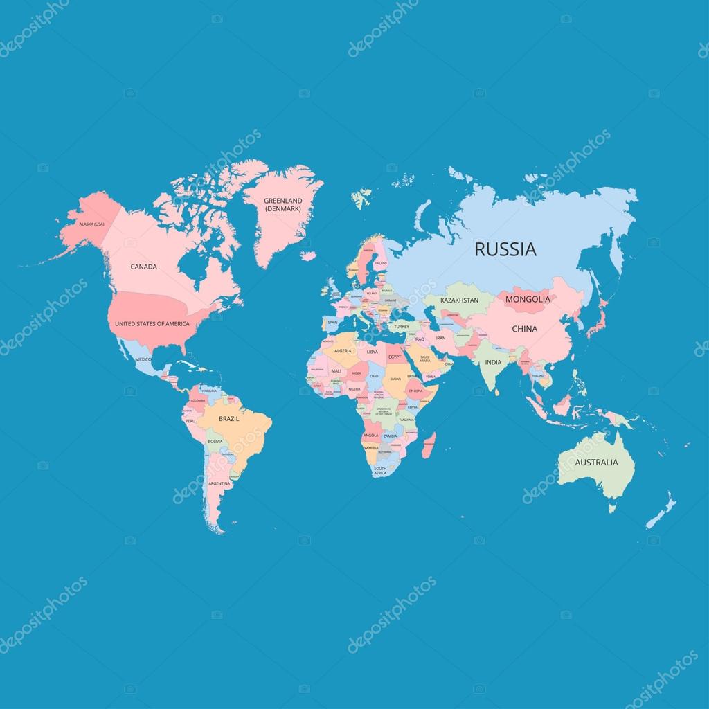 Mapa colorido del mundo. Ilustración vectorial. 2022