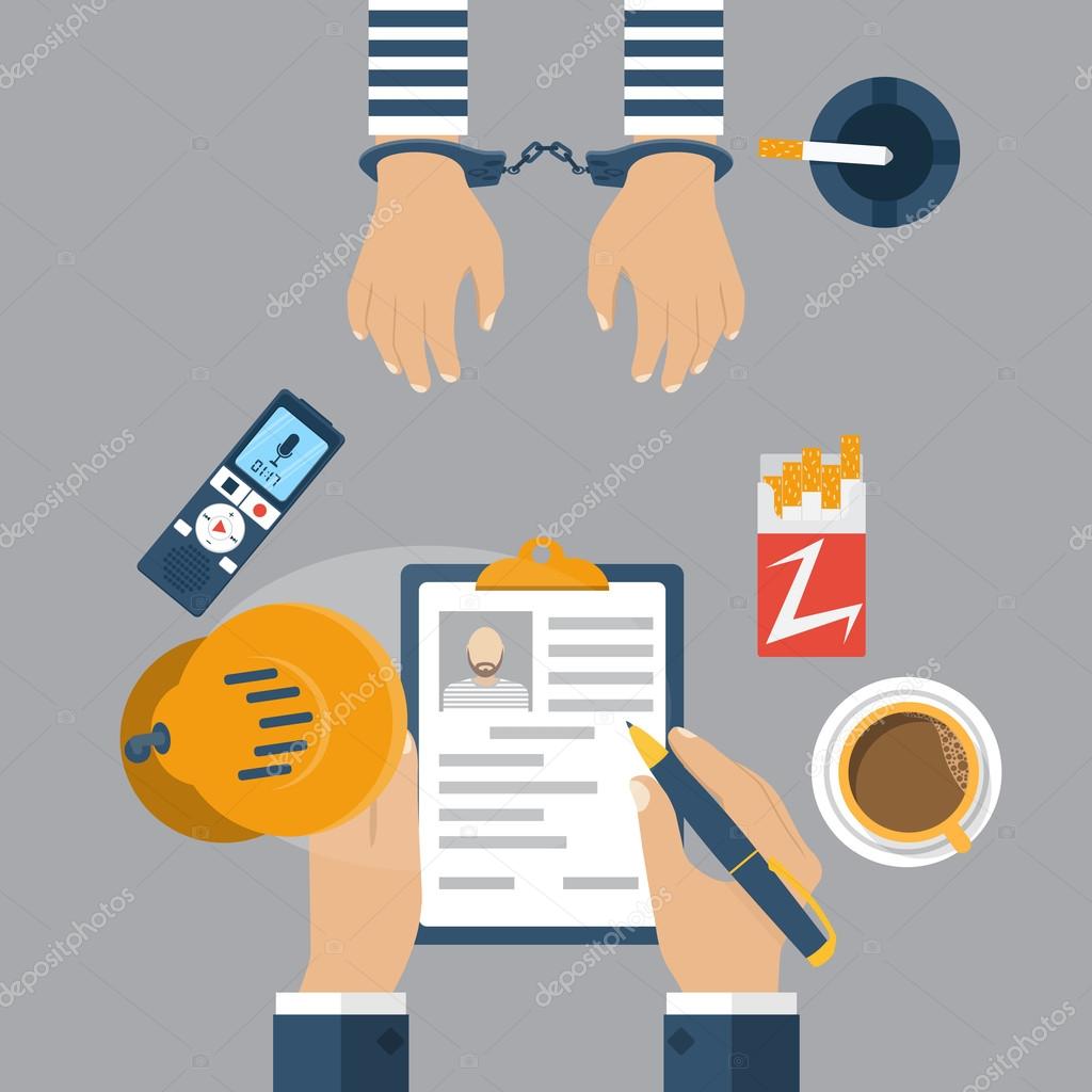 Police detective interrogating a prisoner in handcuffs Stock Vector ...