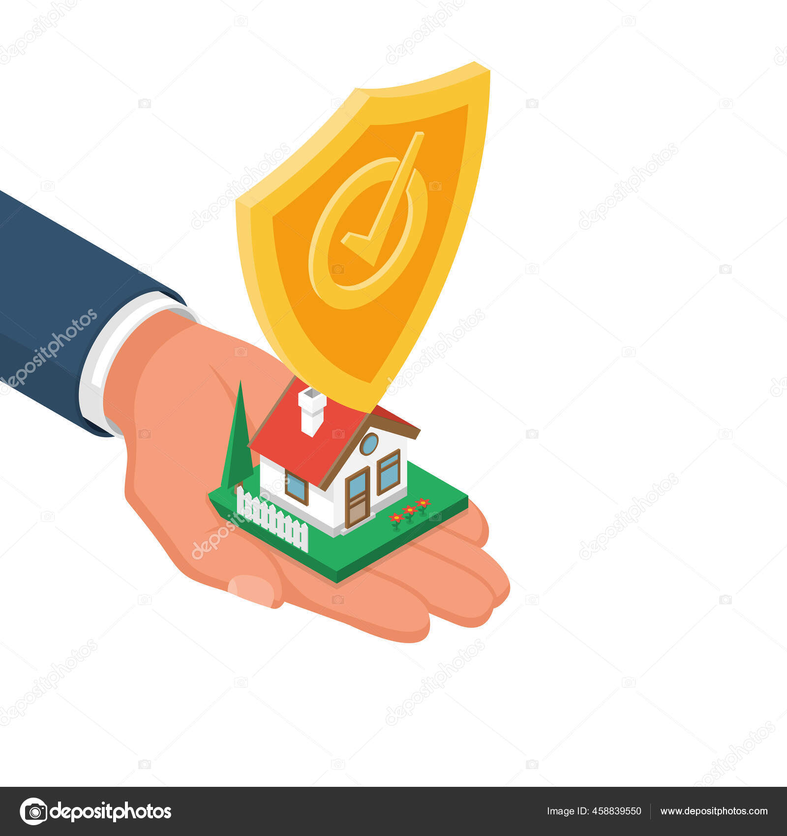 Shield Symbol Preservation Home Property Insurance Concept Home Hand ...