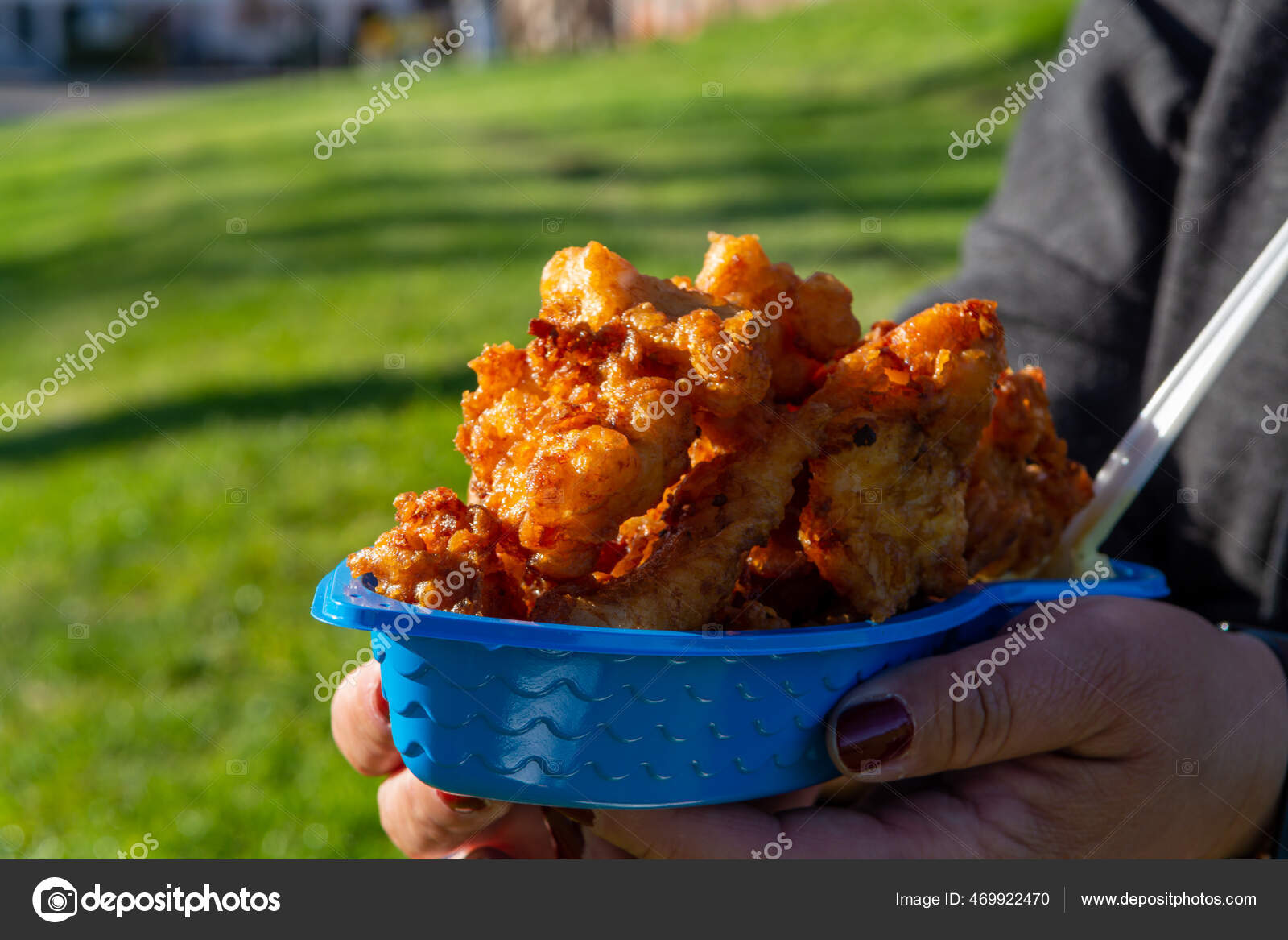 Outdoor Eating Diep Fried Cod Fish Pieces Served Remoulade Sauce ...