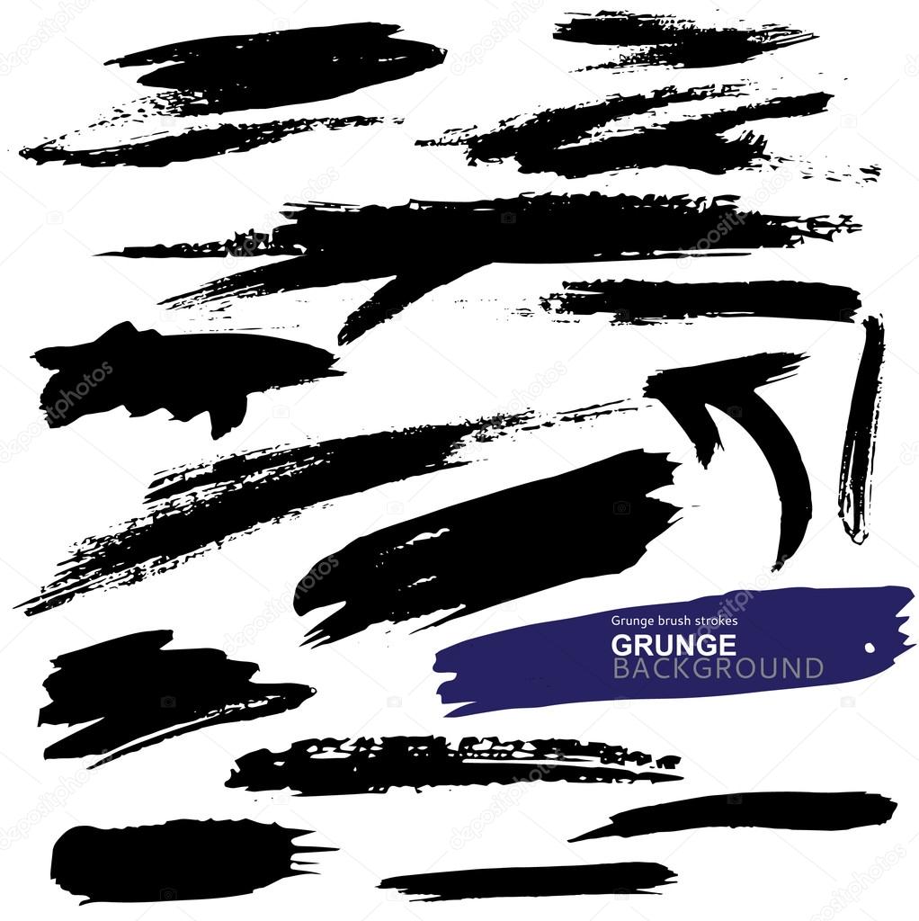 Vector set of grunge brush strokes black paint. Trace of the brush ...