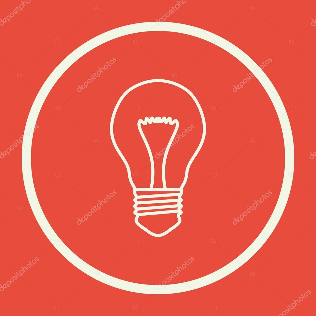 Bulb icon, on red background, white circle border, white outline Stock ...