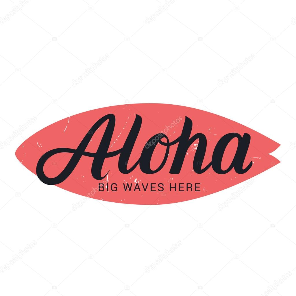 Aloha surfing hand draw lettering. Vector calligraphy illustration ...