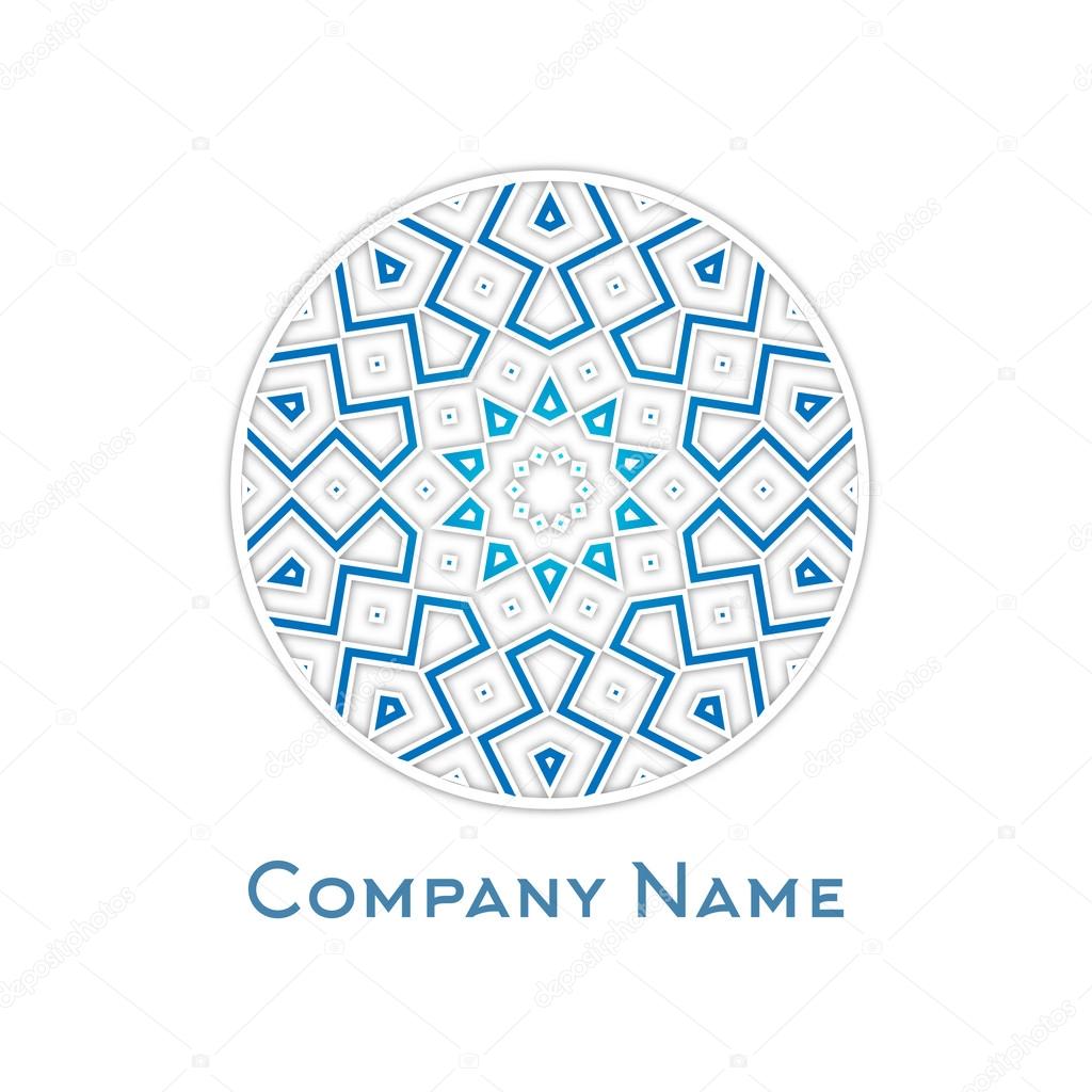 Vector abstract ornamental round icon, logo isolated in blue colors ...