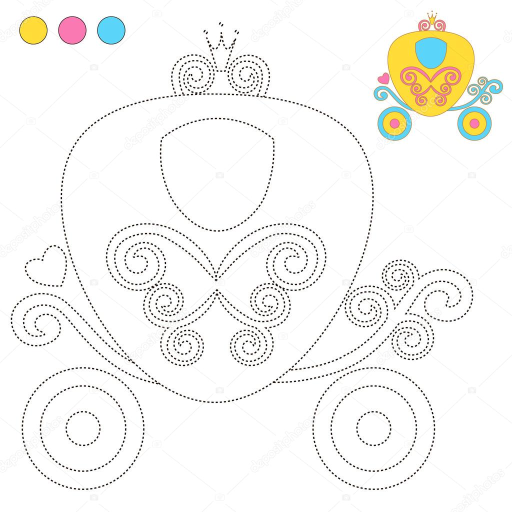 Coloring Book or Page Cartoon Illustration carriage Princess for ...
