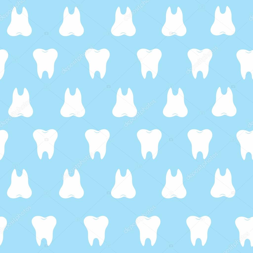 Simple cartoon tooth pattern hite silhouette on a blue background ...