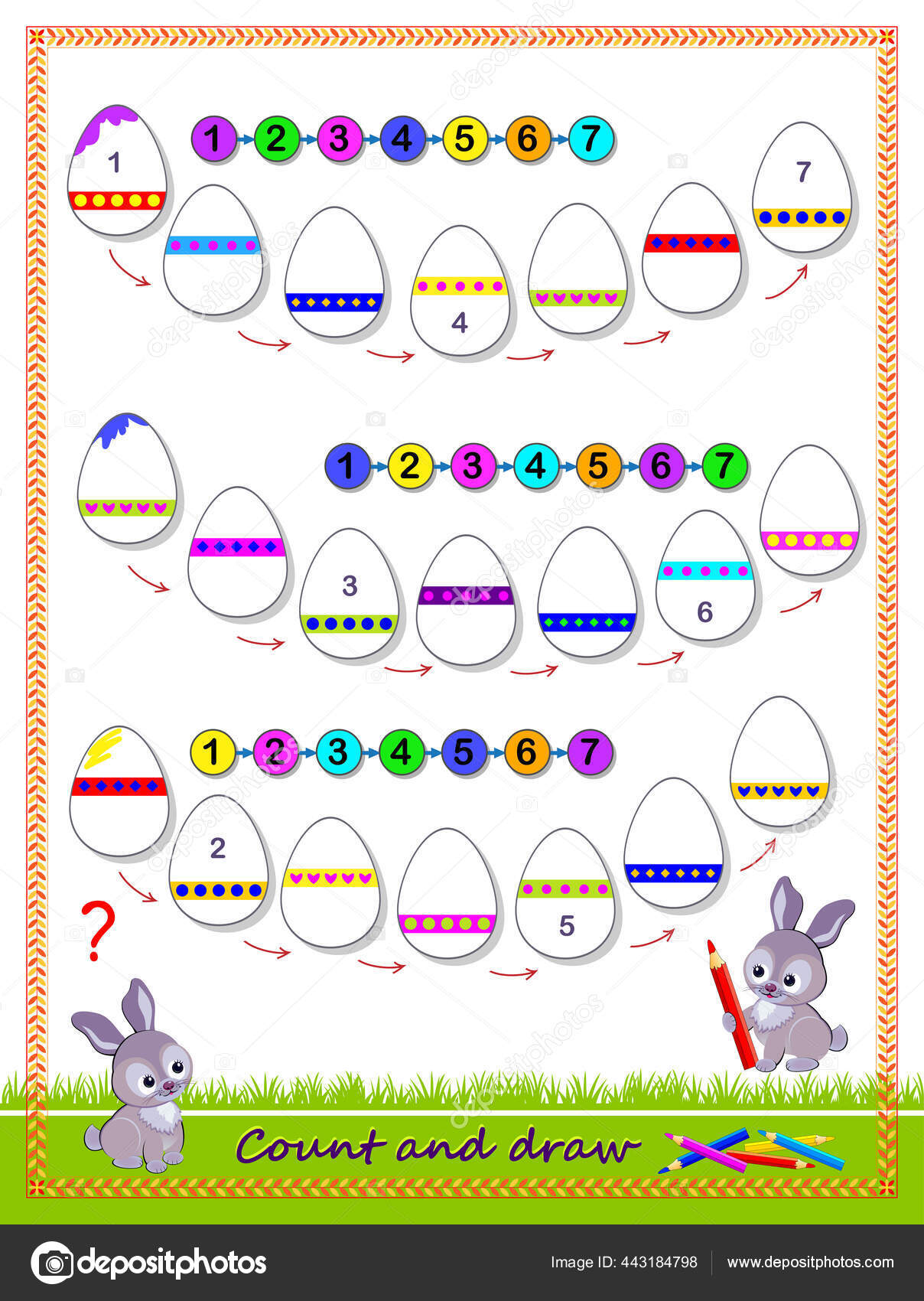 Count Draw Math Education Children Write Numbers Order Paint Easter ...