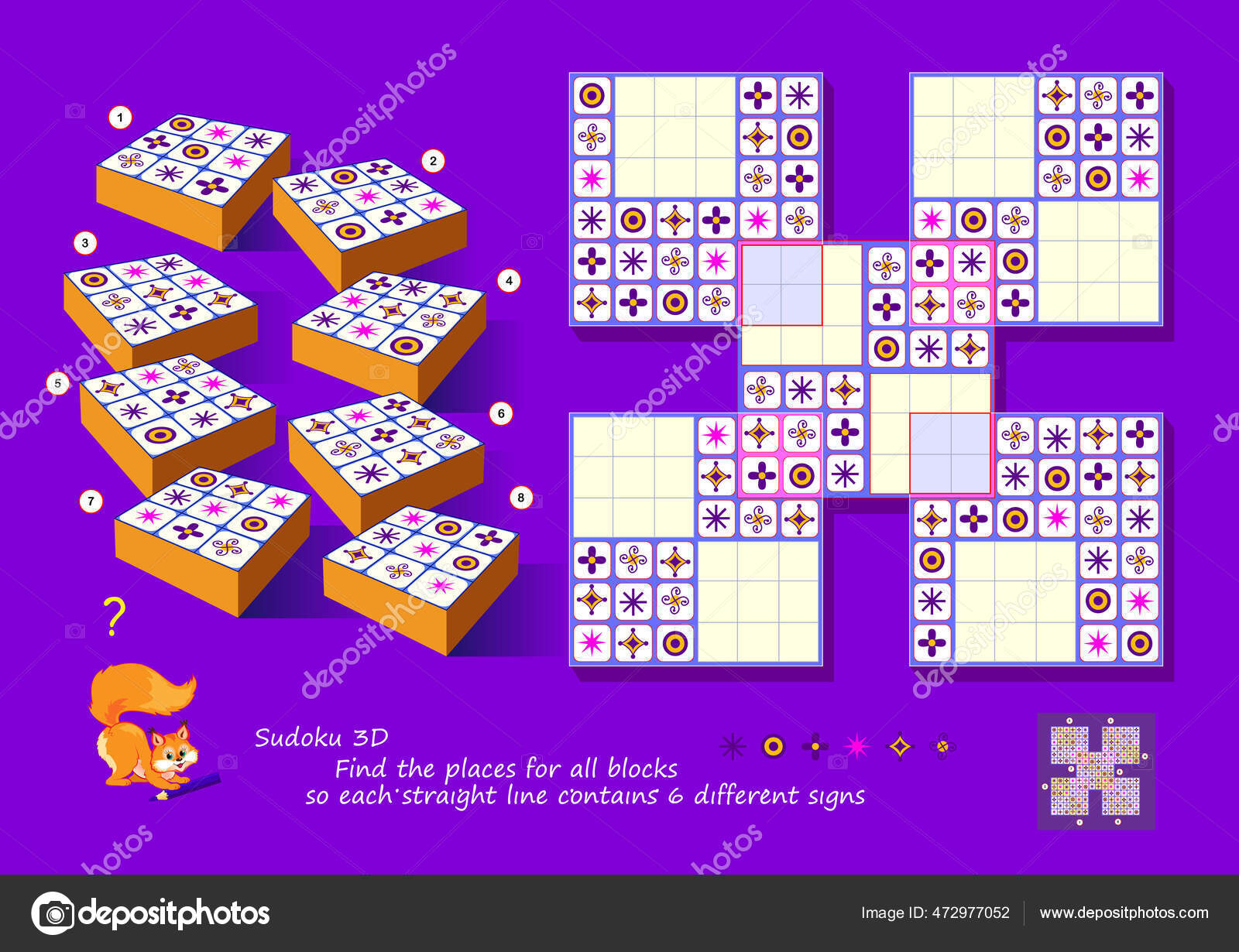 Logic Puzzle Game Children Adults Sudoku Find Places All Blocks Stock ...